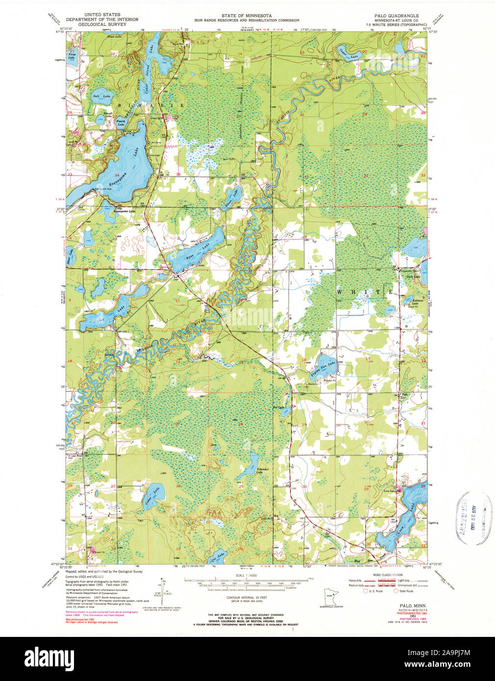 USGS TOPO Map MInnesota MN Palo 805843 1951 24000 Restoration Stock ...