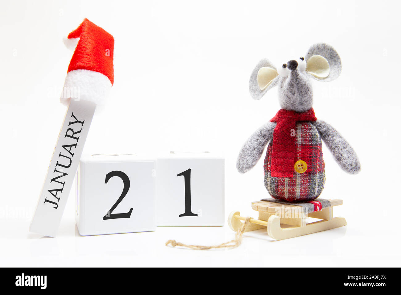 Wooden calendar with number January 21. Happy New Year! Symbol of New ...