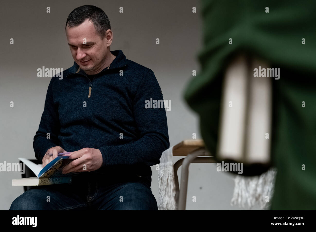 London, UK. 16th November, 2019. Oleg Sentsov speaks and signs copies ...
