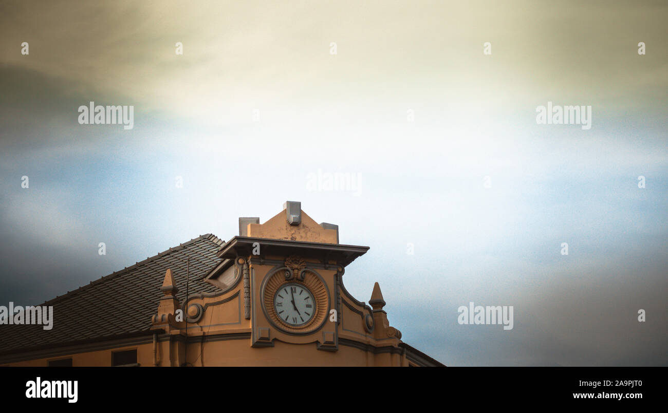 Outdoor analog clock on historical Buildings for city construction. Set ...