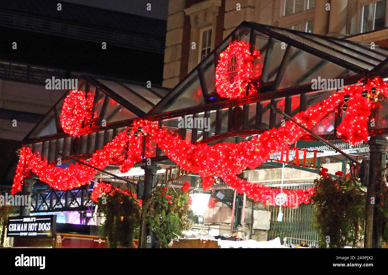 Christmas decorations line the entrance to the Jubilee market in the ...