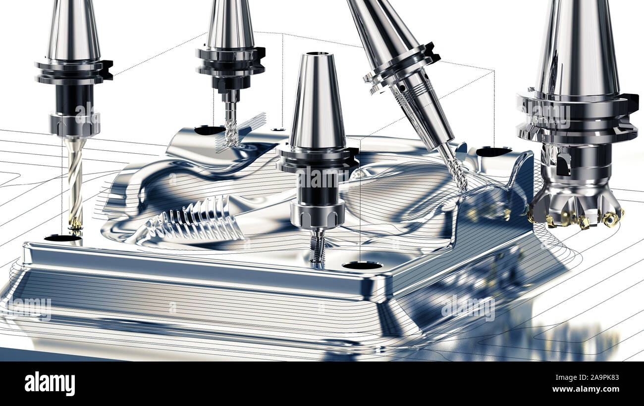 Industrial metalworking cutting process by milling cutter, 3D rendering ...