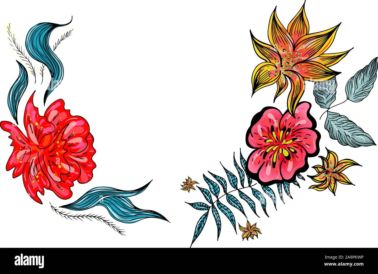 Set of two summer colorful tropical flowers. Floral botanical flower ...