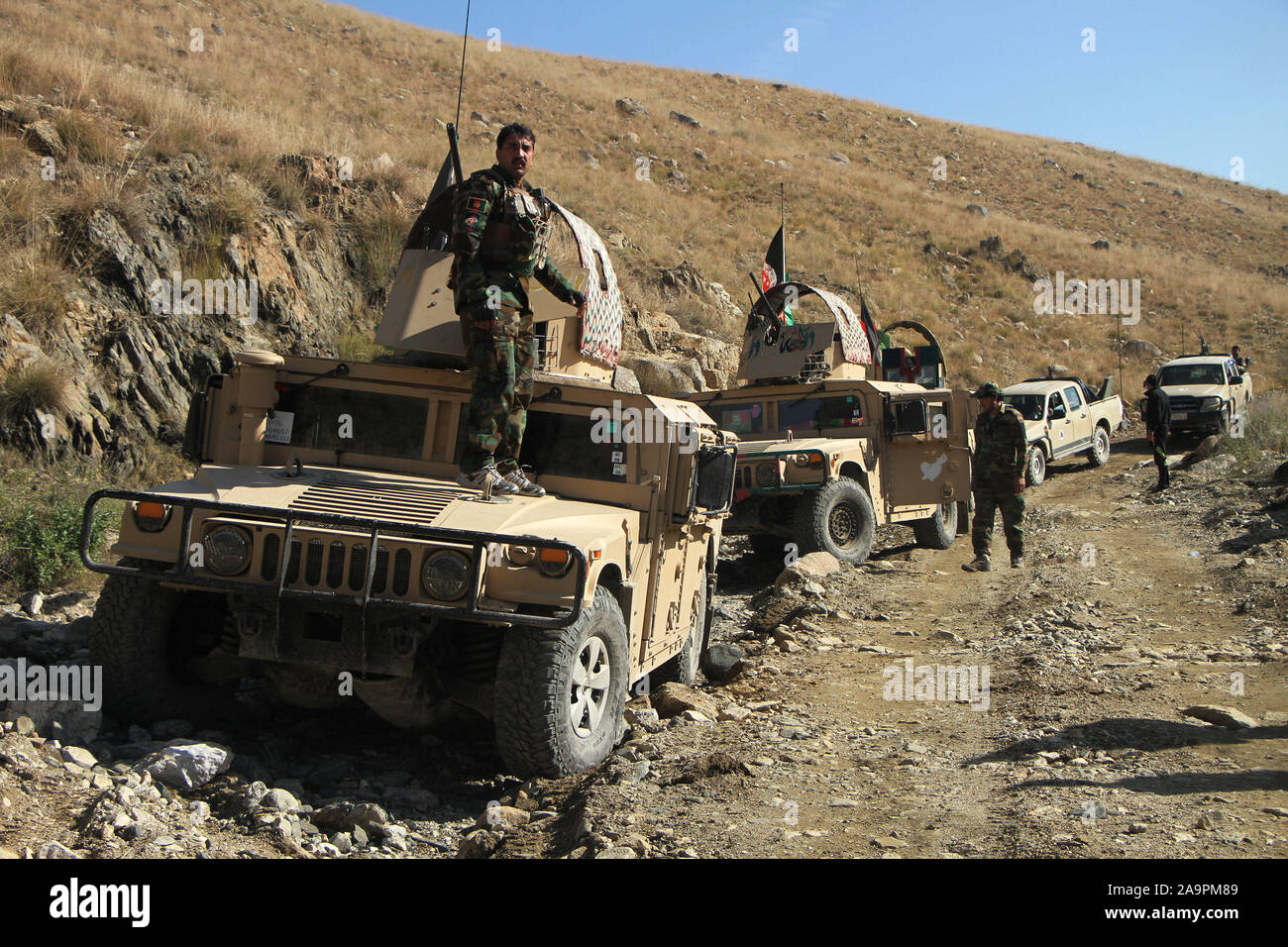 Nangarhar, Afghanistan. 17th Nov, 2019. Afghan security force members ...