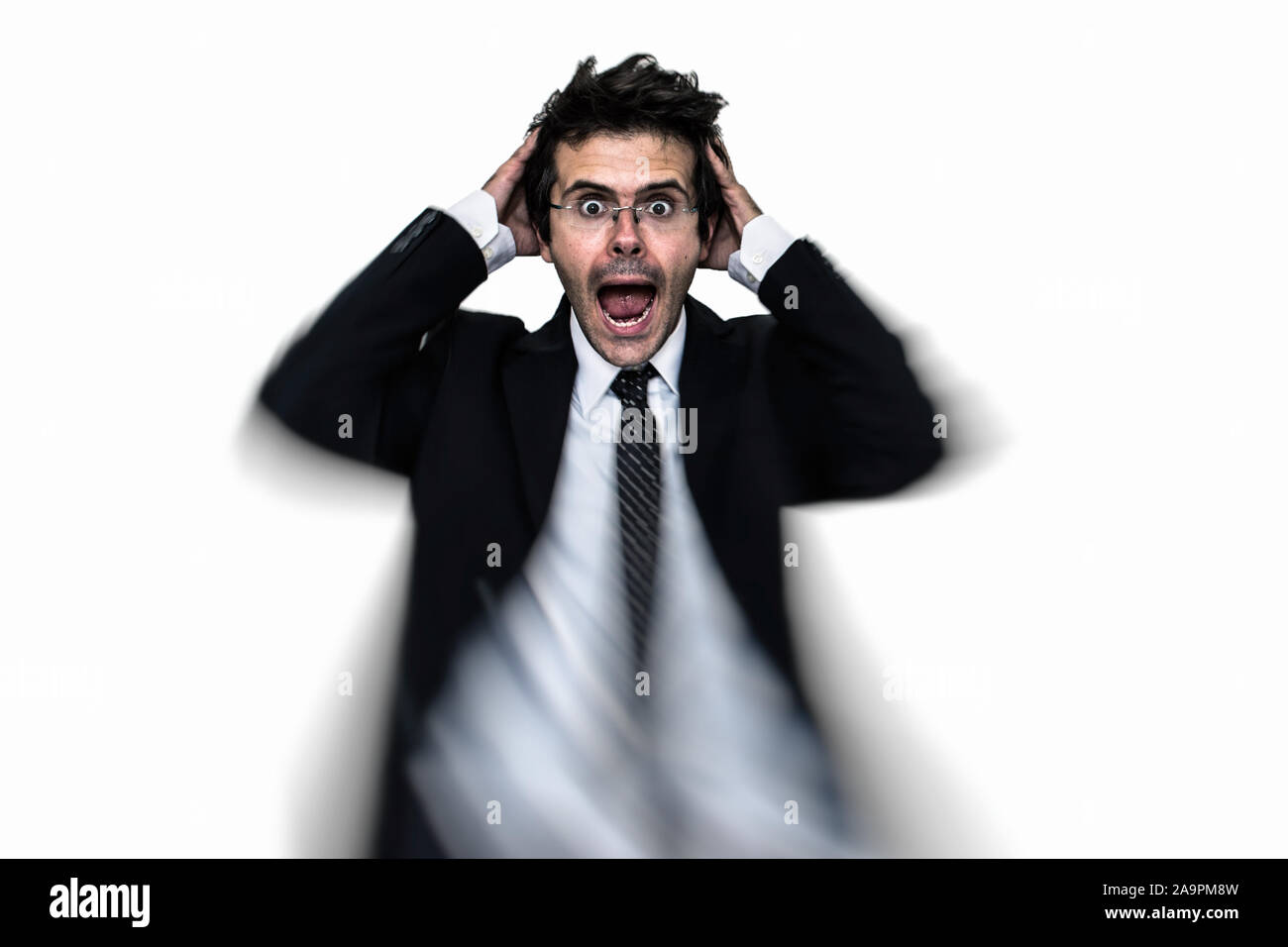 Stressed business man isolated on white background. Man with suit and ...