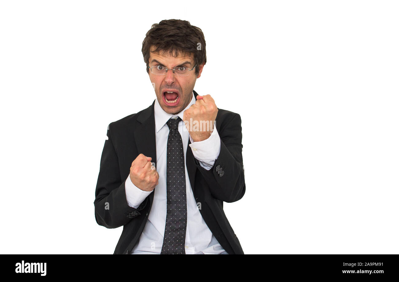 Stressed business man isolated on white background. Man with suit and ...