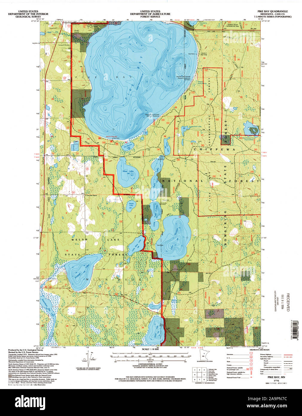 USGS TOPO Map MInnesota MN Pike Bay 805855 1996 24000 Restoration Stock ...
