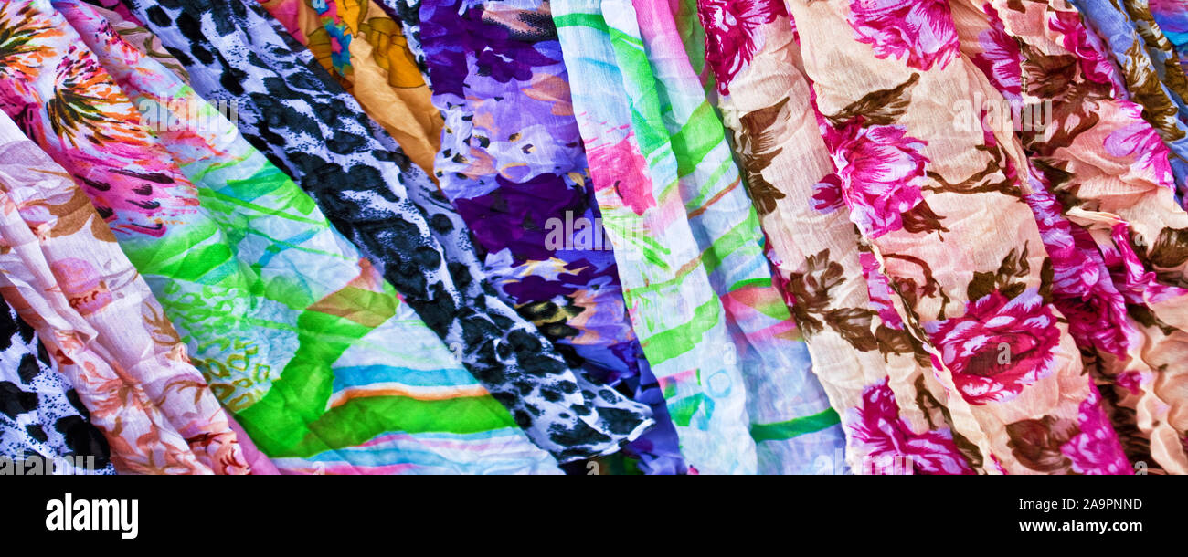 Colourful textiles as background banner Stock Photo - Alamy