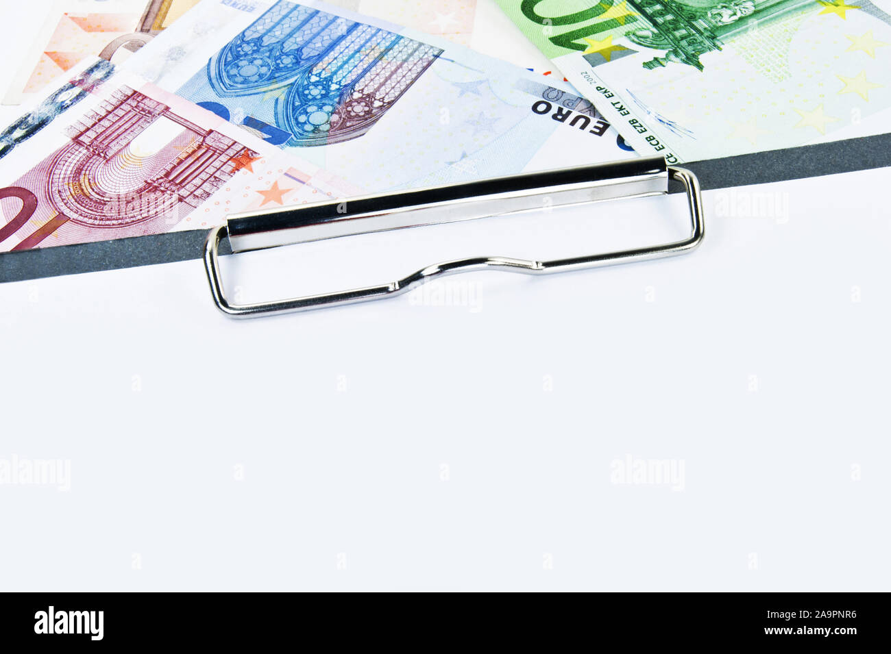 Clipboard with euro cash and copy space Stock Photo - Alamy