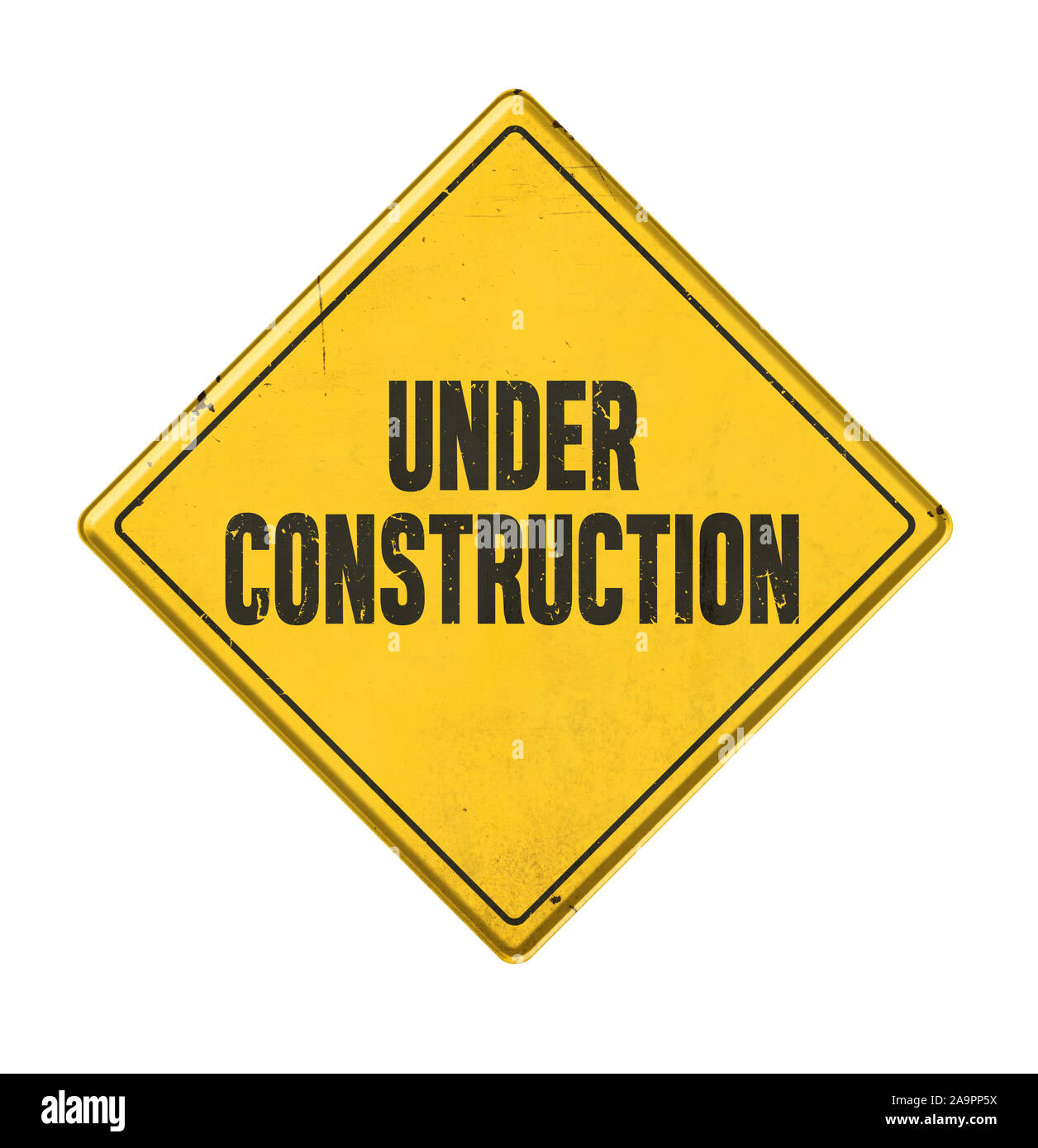 Yellow sign on a white background - Under construction Stock Photo - Alamy