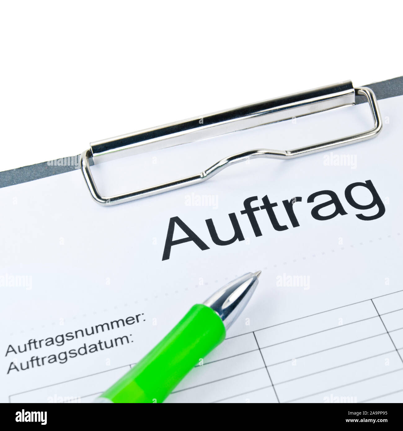 German order with clipboard board and ballpoint pen background Stock ...