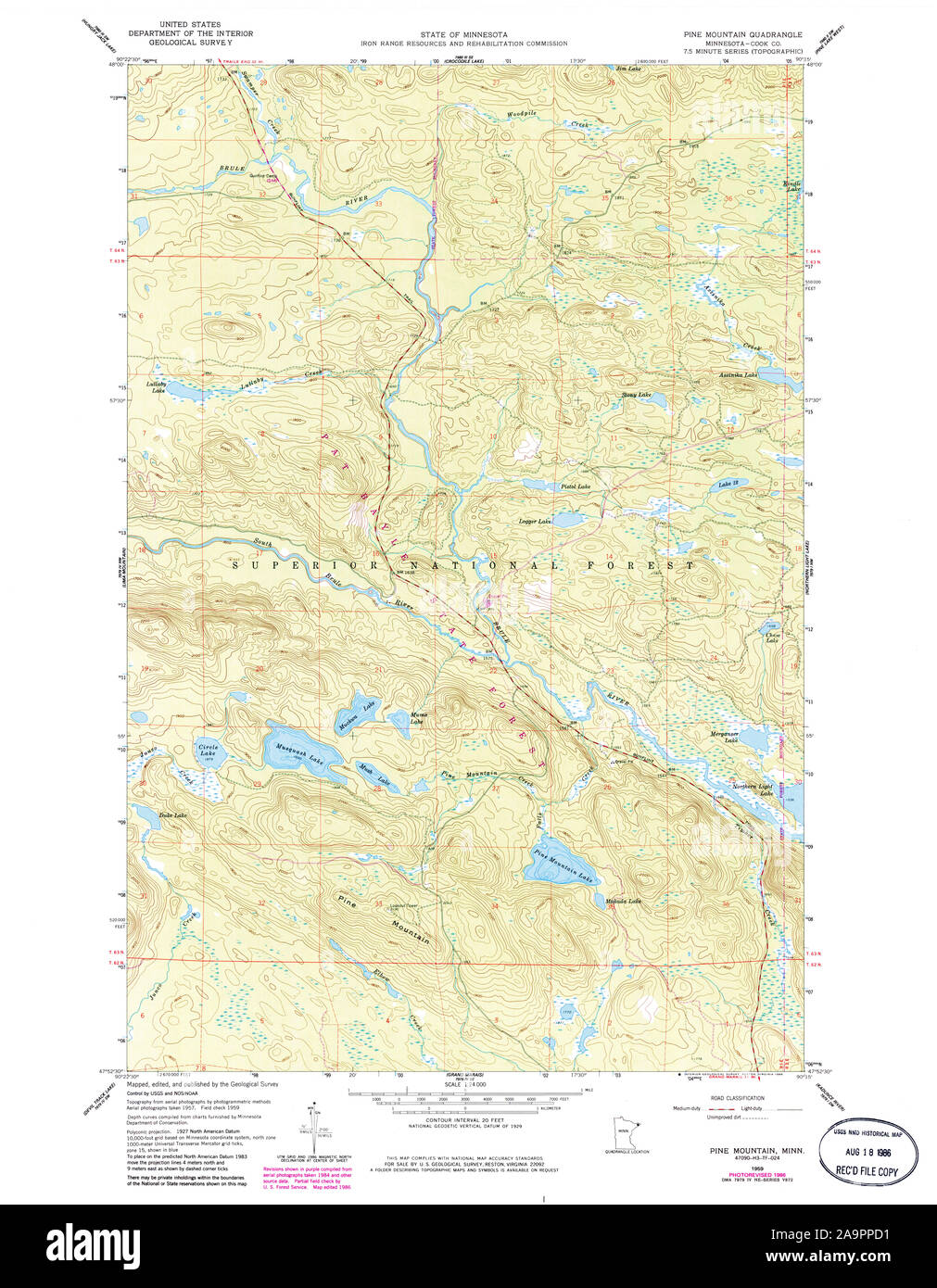 USGS TOPO Map MInnesota MN Pine Mountain 805860 1959 24000 Restoration ...