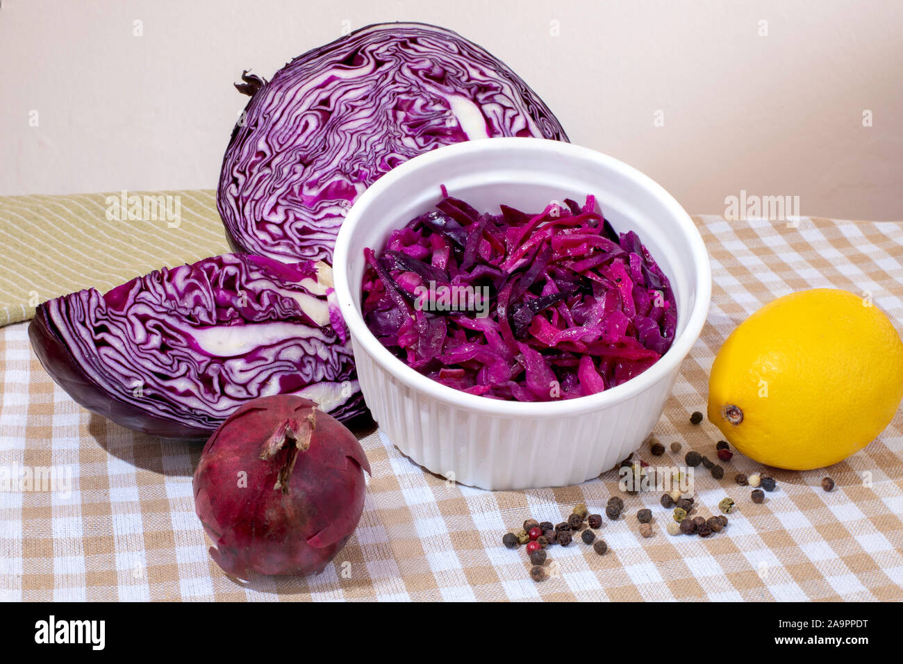 Red cabbage salad. Red vegetables. Cabbage head. Healthy meals. Salad ...