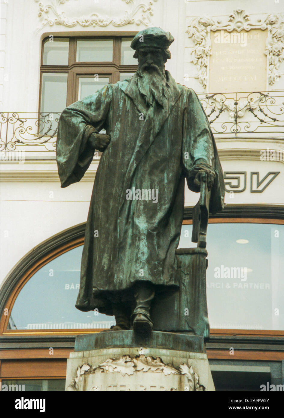 Johannes Gutenberg inventor of the printing press as statue in Vienna ...