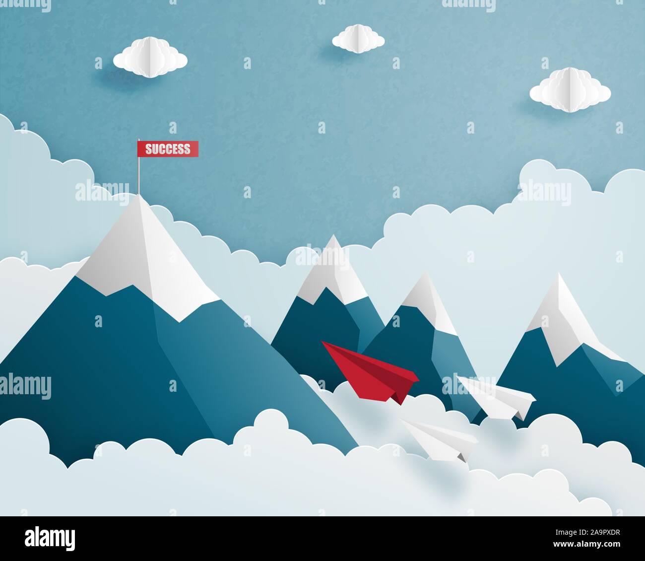 Business leadership and teamwork concepts. Paper airplane in paper cut ...