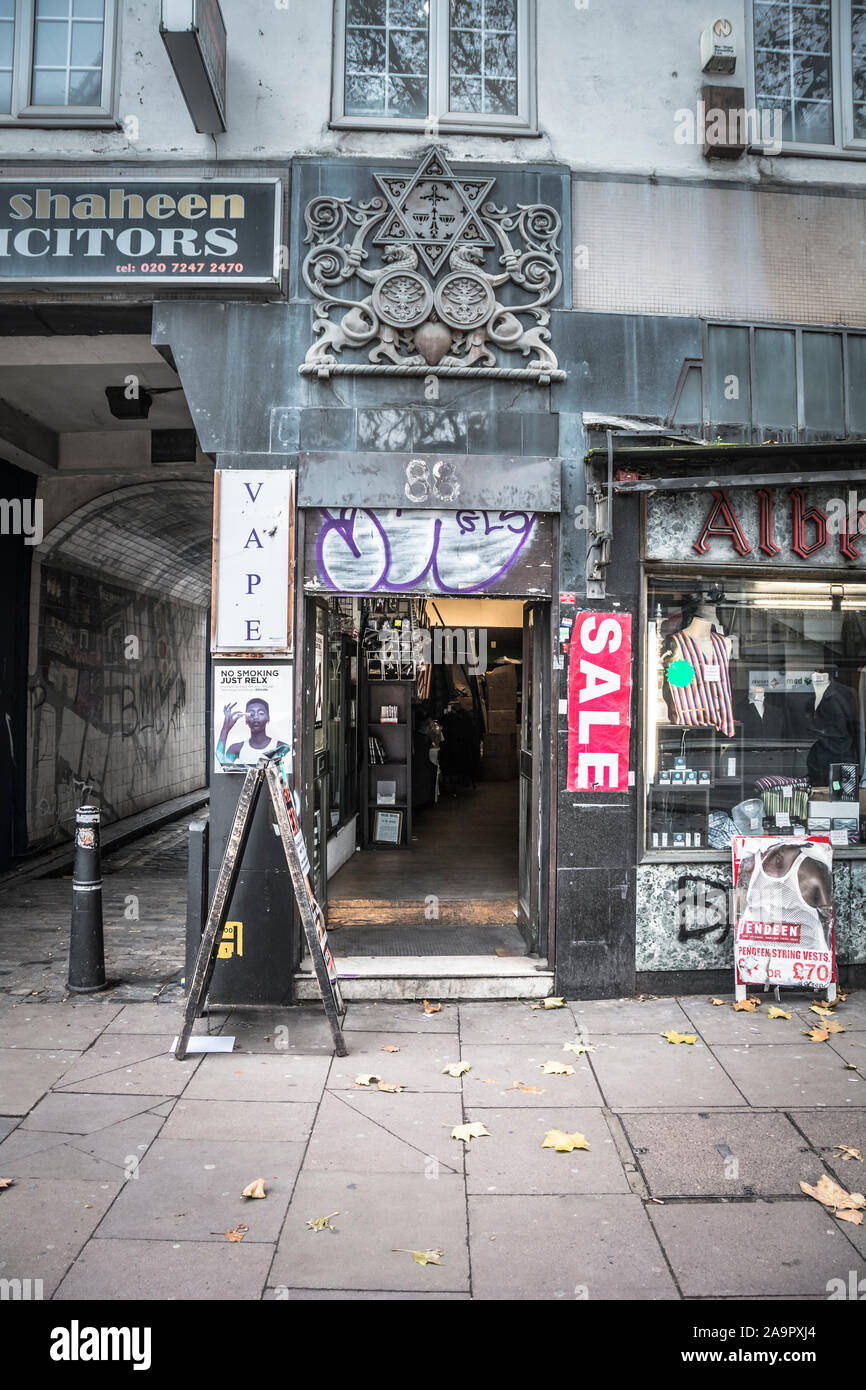 Star of David and Menorah outside Alberts, Whitechapel High Street ...