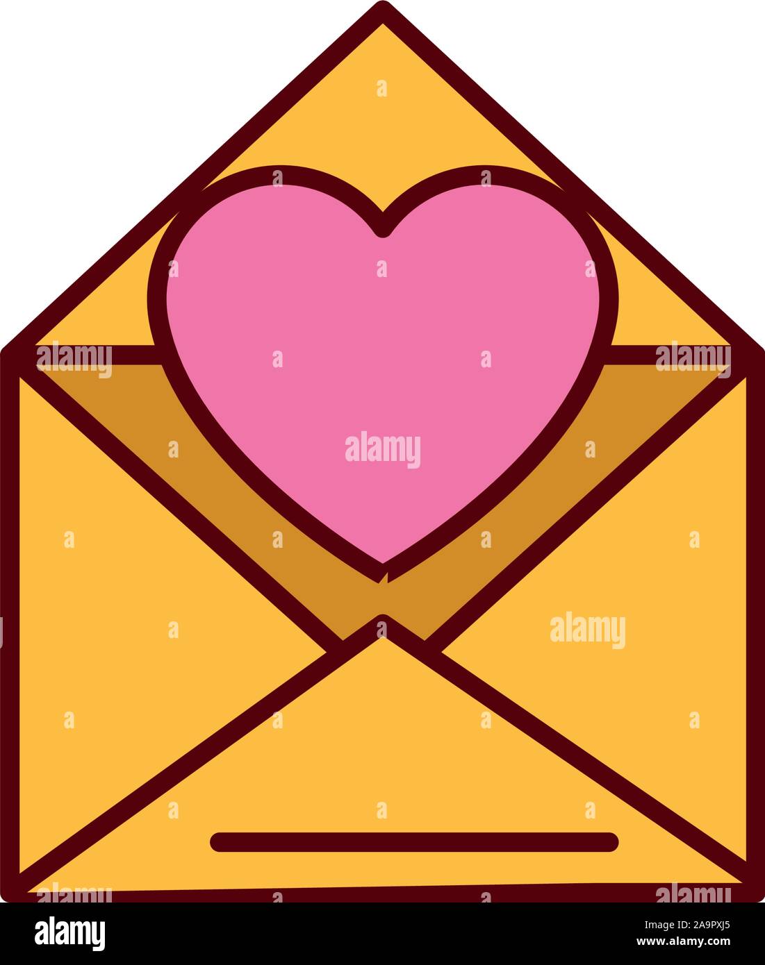 open envelope email heart romantic passion love flat line vector ...