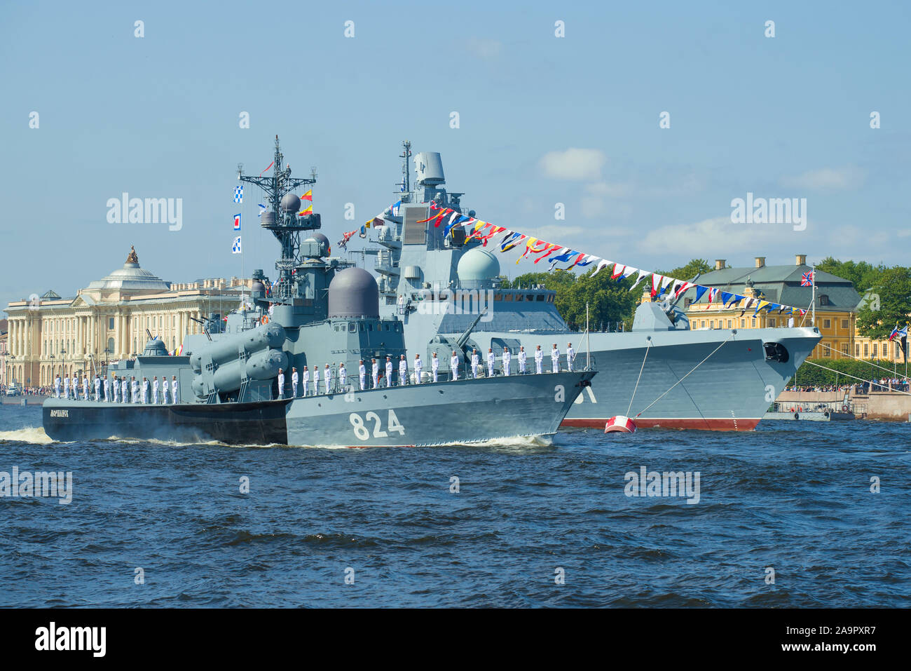 ST. PETERSBURG, RUSSIA - JULY 25, 2019: Large missile boat "Morshansk ...