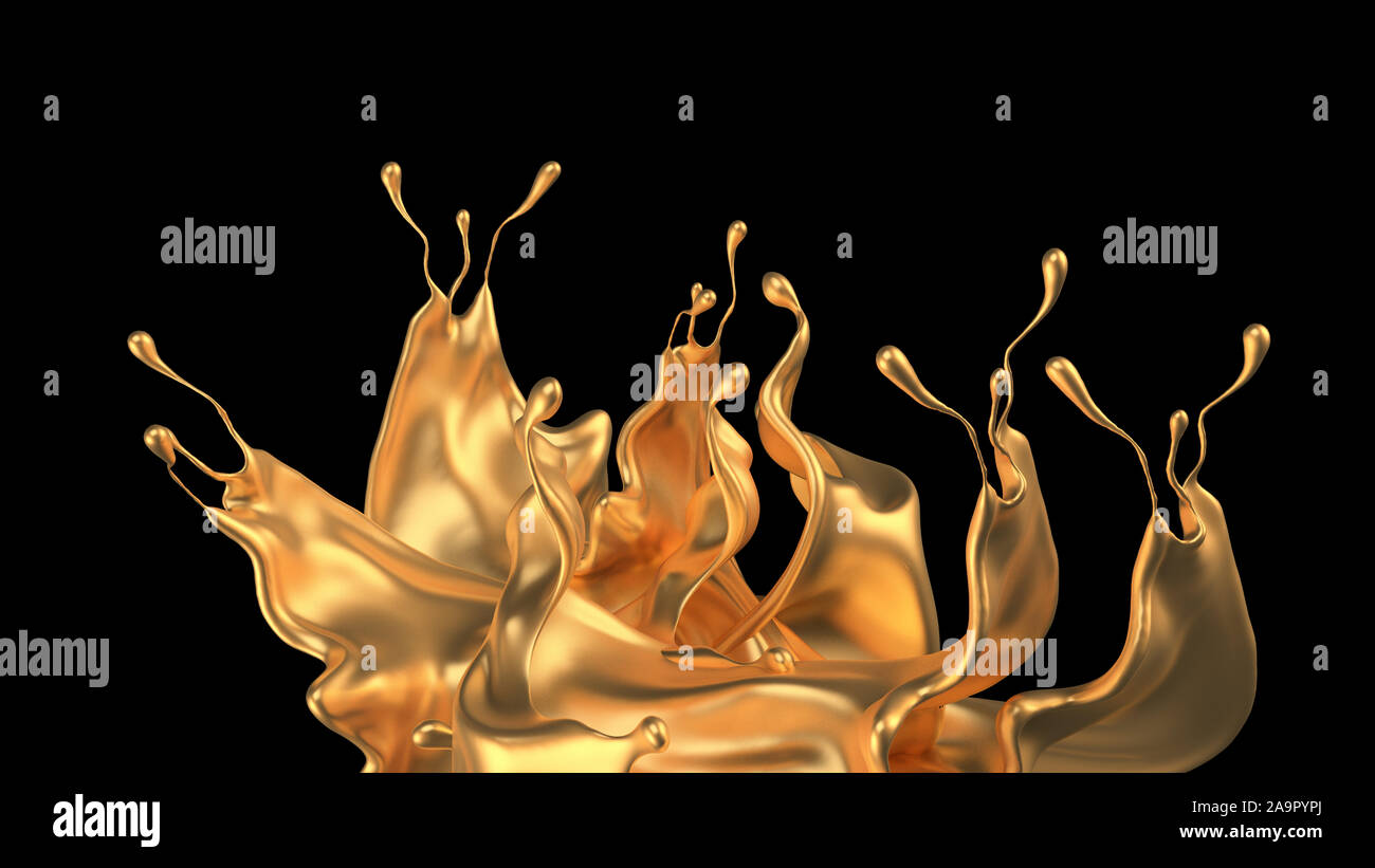Mysterious, beautiful, luxury gold splash. 3d rendering 3d illustration ...