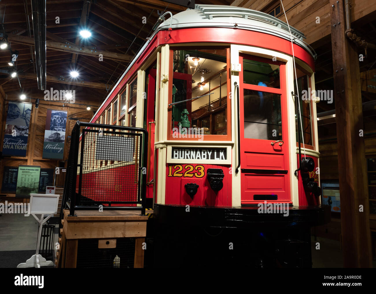 Vintage restored tram car in the museum Stock Photo - Alamy