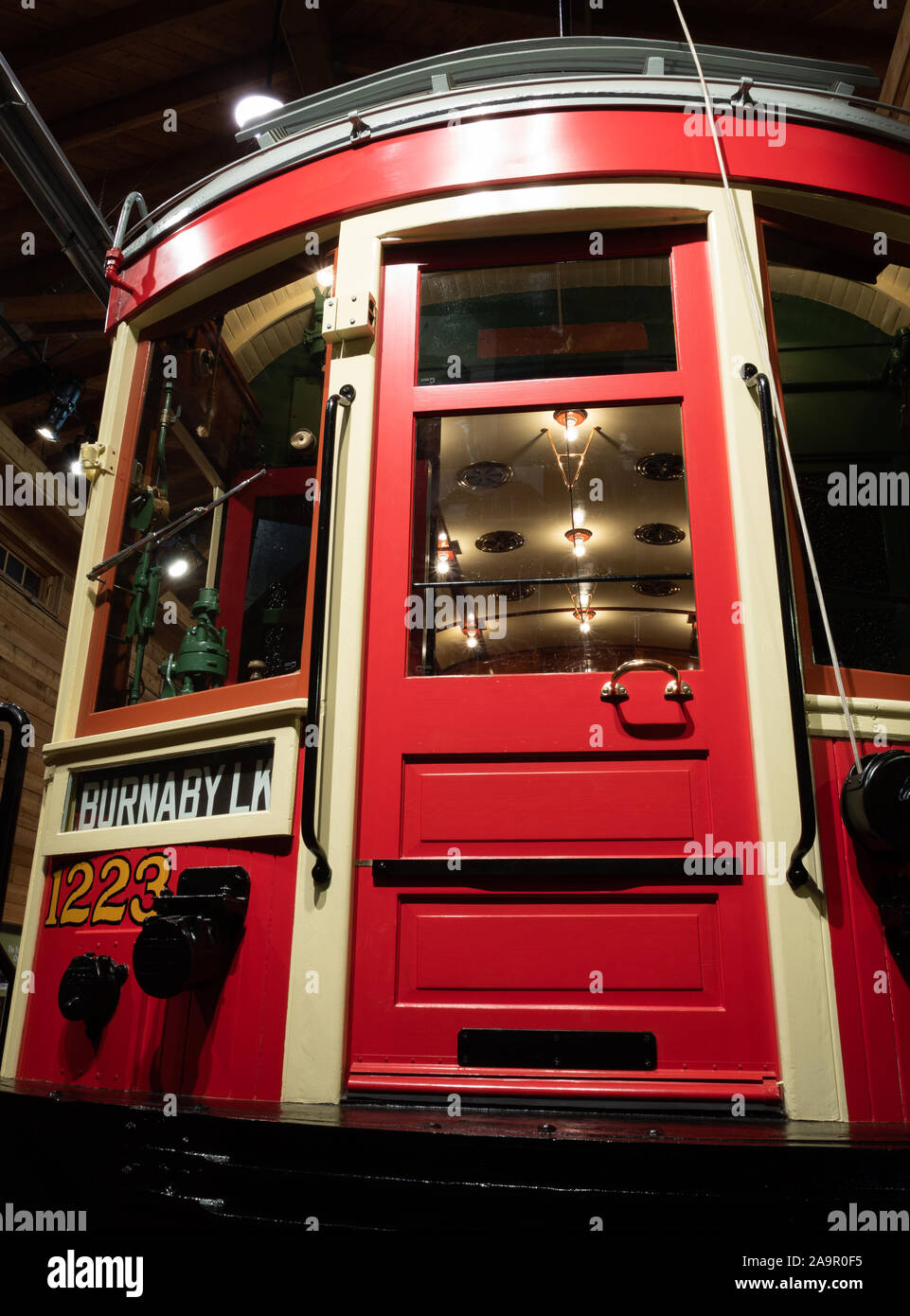 Vintage restored tram car in the museum Stock Photo - Alamy