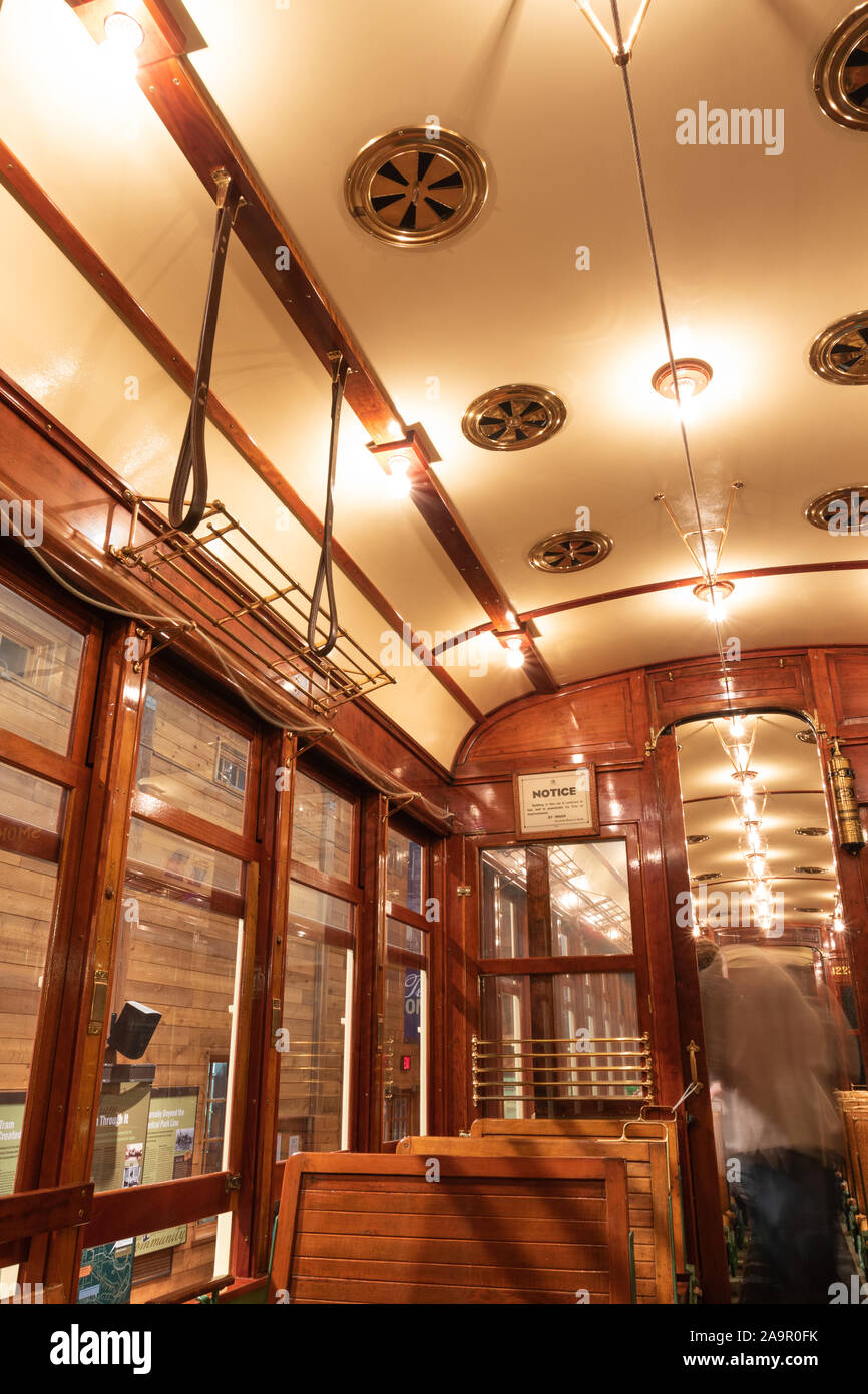 Interior of the old historic tram from early 20th century Stock Photo ...