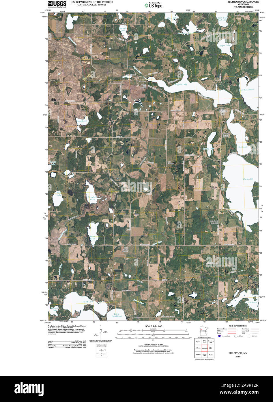 USGS TOPO Map MInnesota MN Richwood 20100817 TM Restoration Stock Photo ...