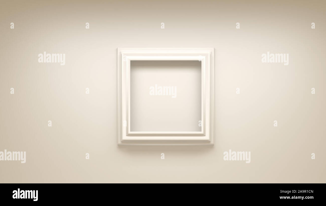 White architectural background with a frame in the interior.3d ...