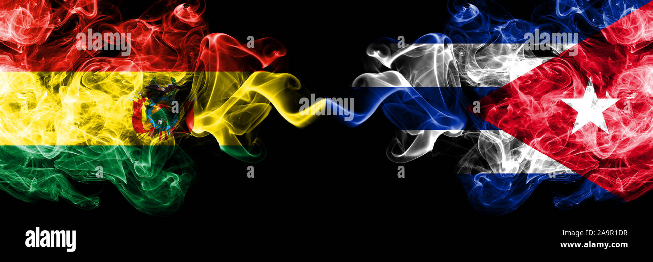 Bolivia, Bolivian vs Cuba, Cuban smoky mystic states flags placed side ...