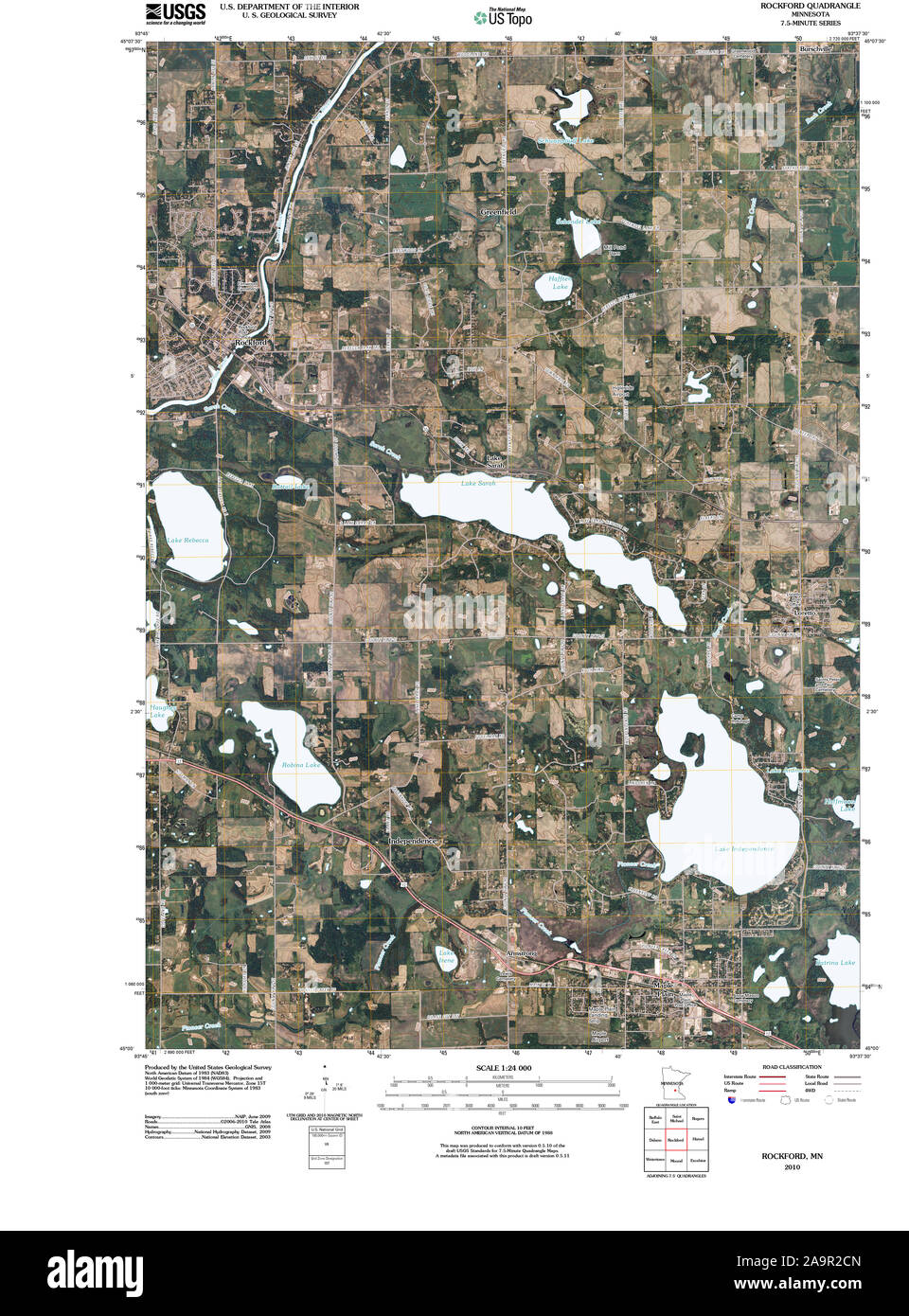 USGS TOPO Map MInnesota MN Rockford 20100812 TM Restoration Stock Photo ...