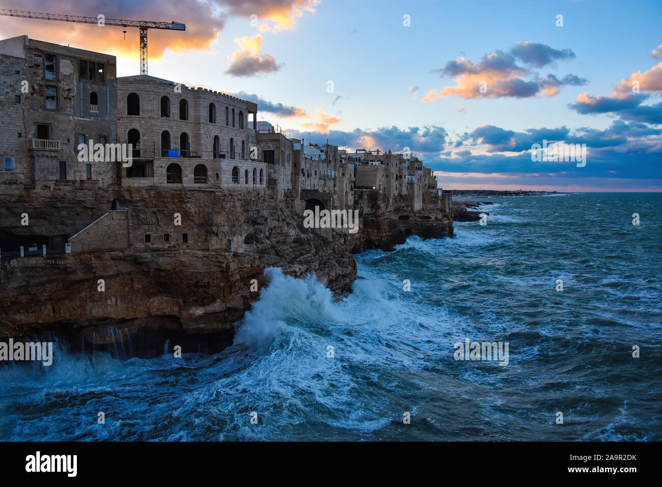 Evening winter scenic sight in Polignano a Mare, Bari Province, Puglia ...