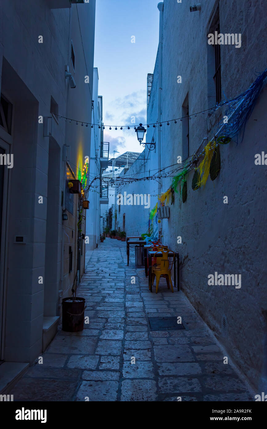 Evening winter on the streets of Polignano a Mare Old Town, Bari ...