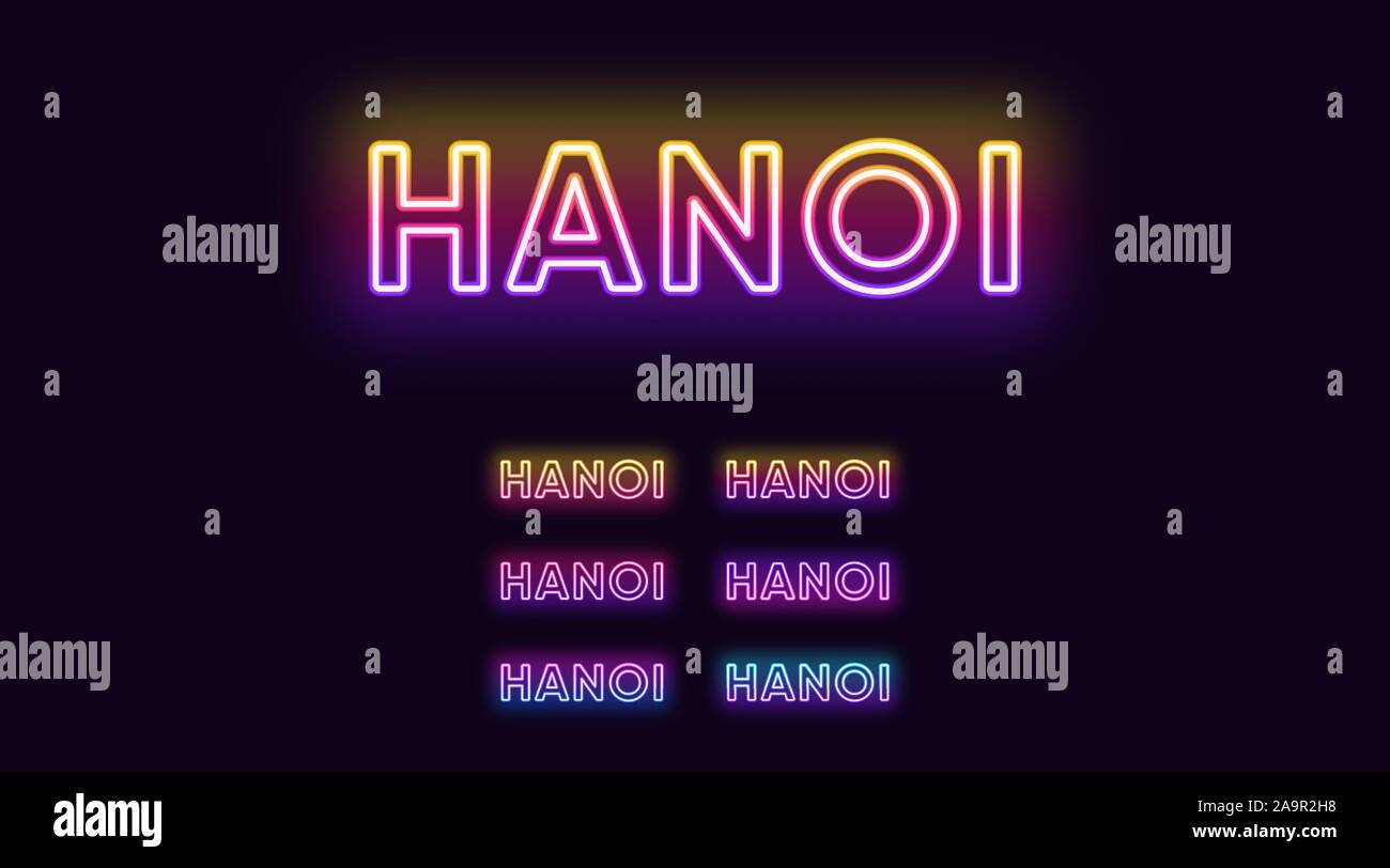 Neon Hanoi name, Capital City in Vietnam. Neon text of Hanoi city ...