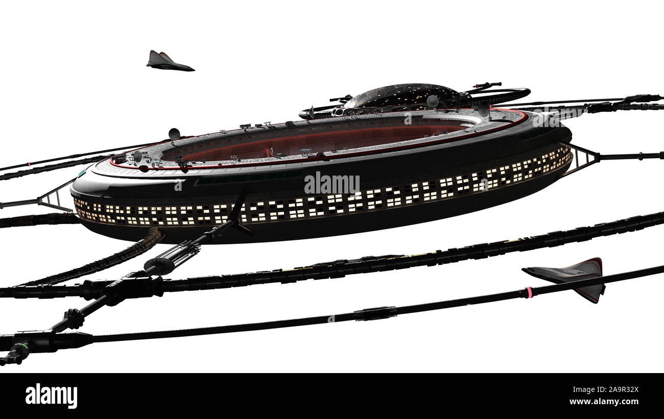 space station isolated on white background, space ships around an ...