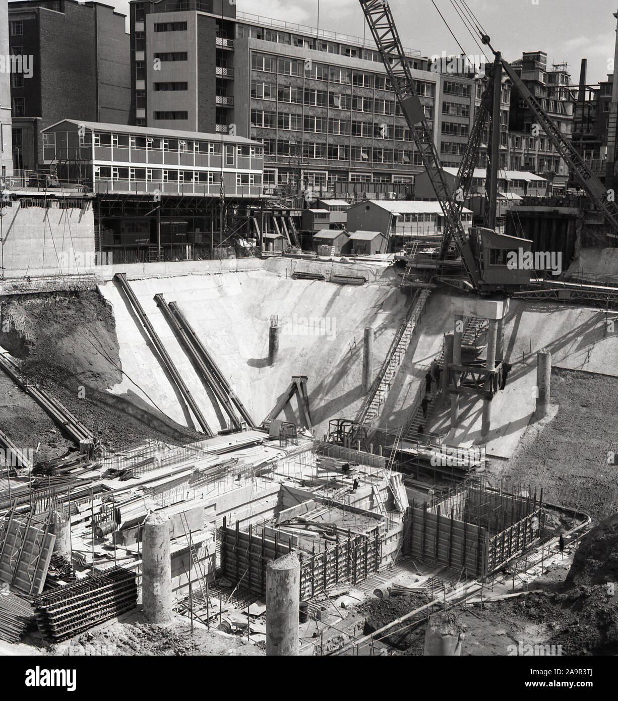1960s, historical, London, a construction site for new office blocks ...