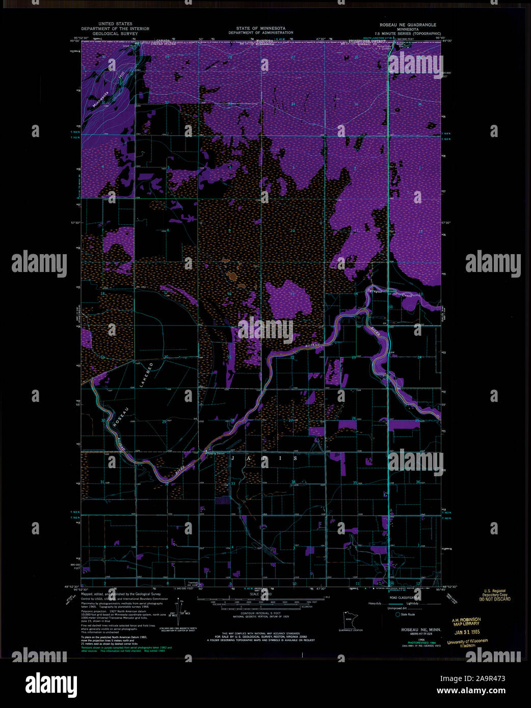 USGS TOPO Map MInnesota MN Roseau NE 505660 1966 24000 Inverted ...