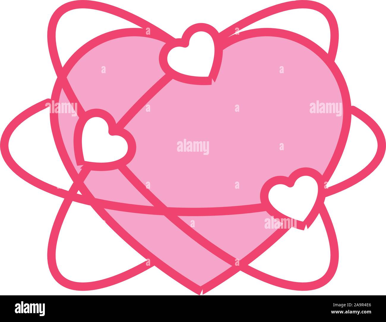 atom shape hearts romantic passion love line and fill pink vector ...