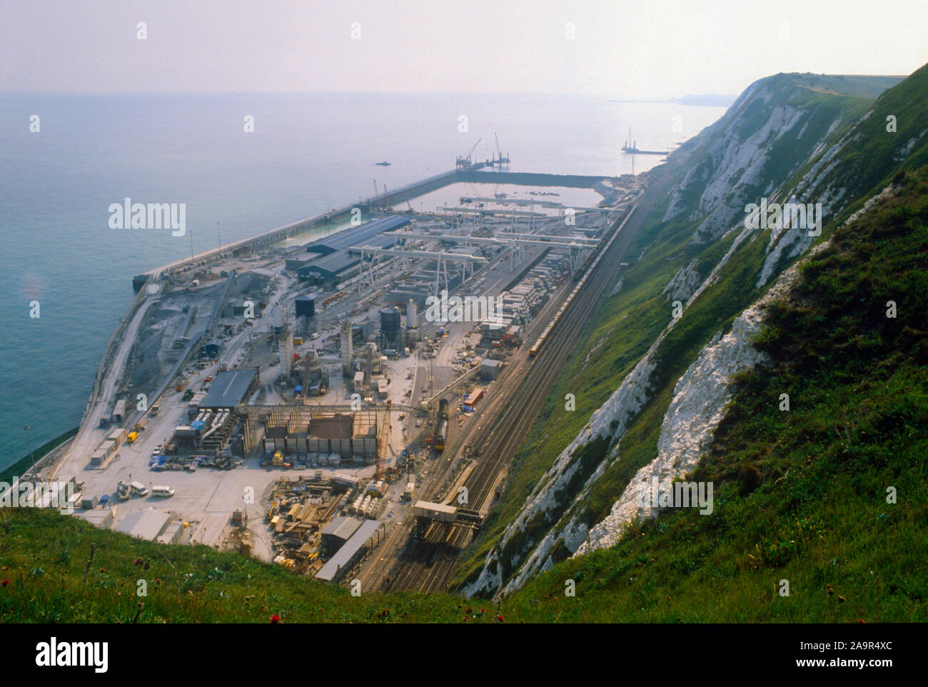 Worksite at the base of Shakespeare Cliff used for boring of the ...