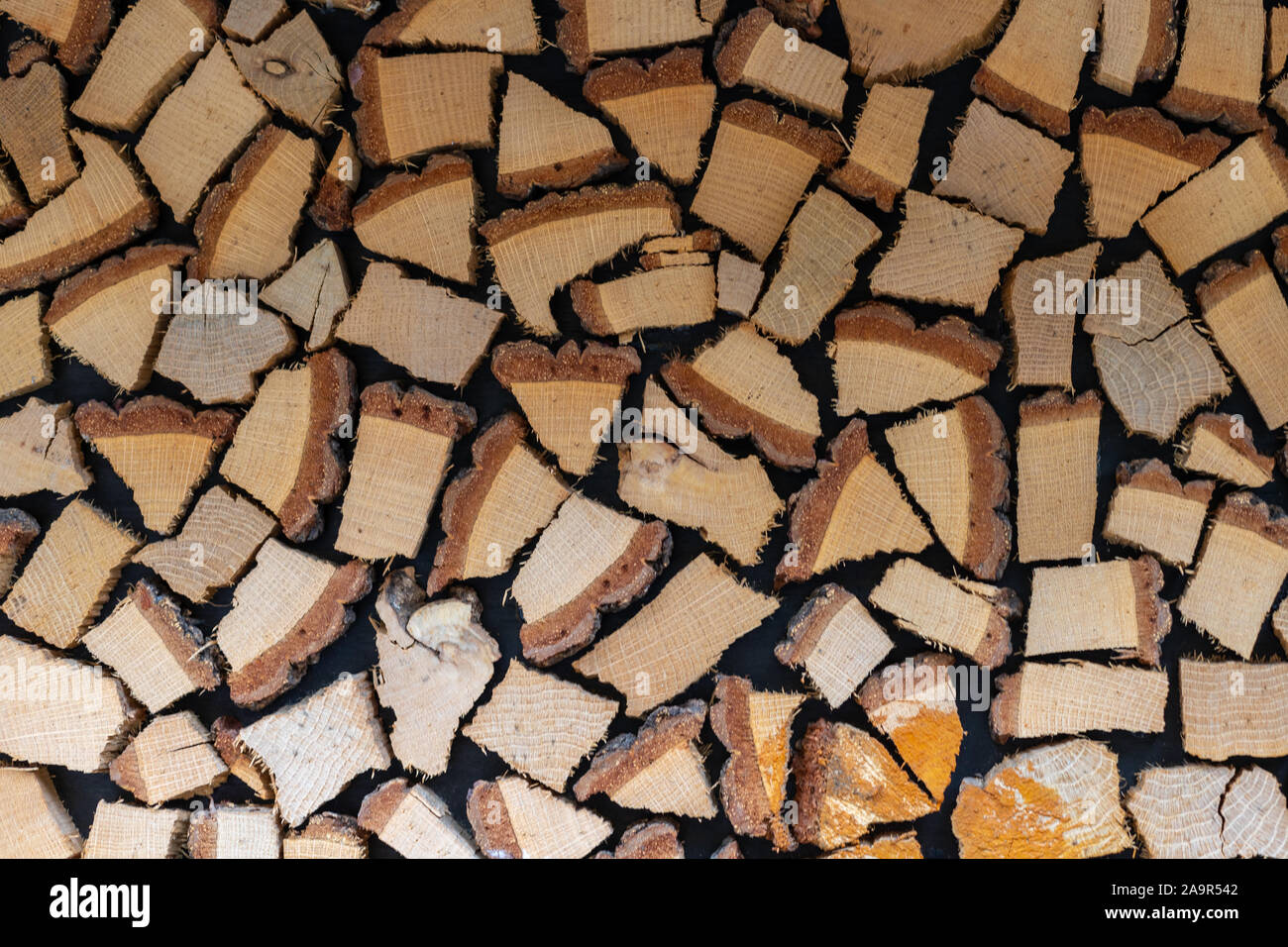 Texture of firewood and logs in cut. Firewood neatly stacked. Fireplace ...