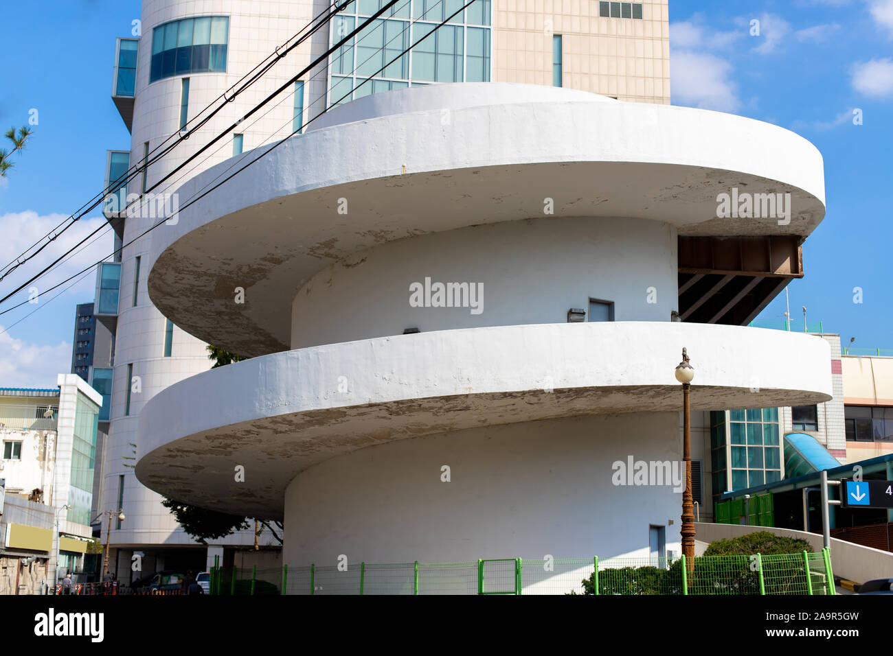 Spiral check in to the parking lot. Winding road in the parking lot ...