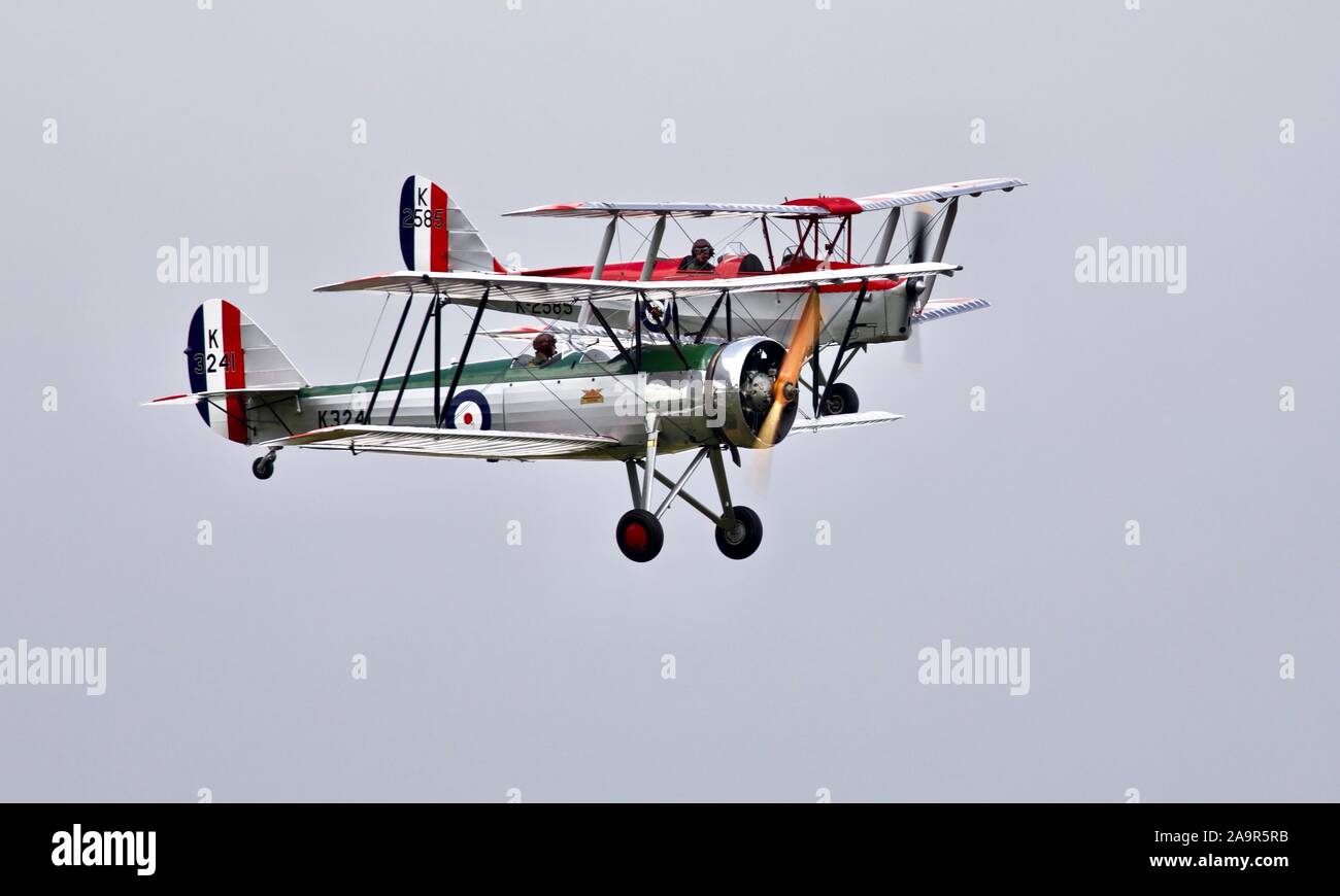 1931 Avro 621 Tutor (K3241) and a 1931 DH82a Tiger Moth airborne at the ...