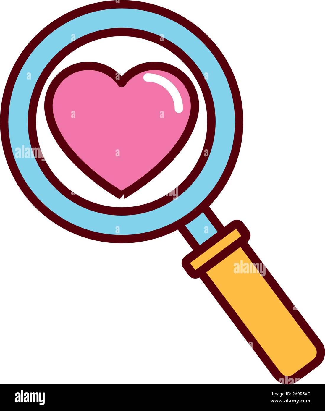 magnifying glass heart searching romantic passion love flat line vector illustration Stock ...