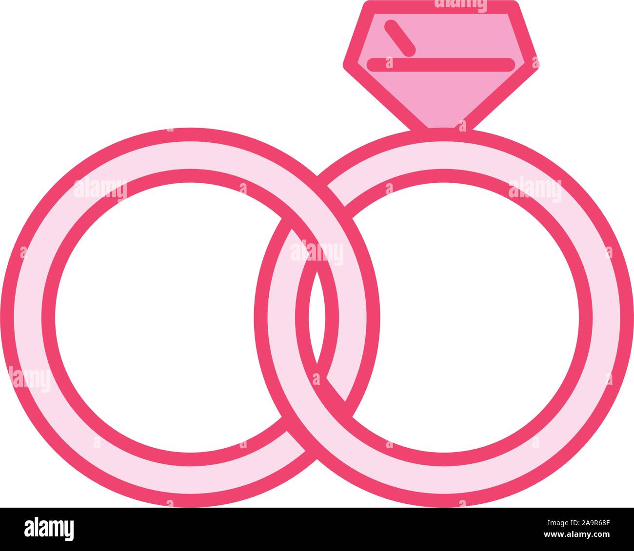 wedding rings romantic passion love line and fill pink vector ...