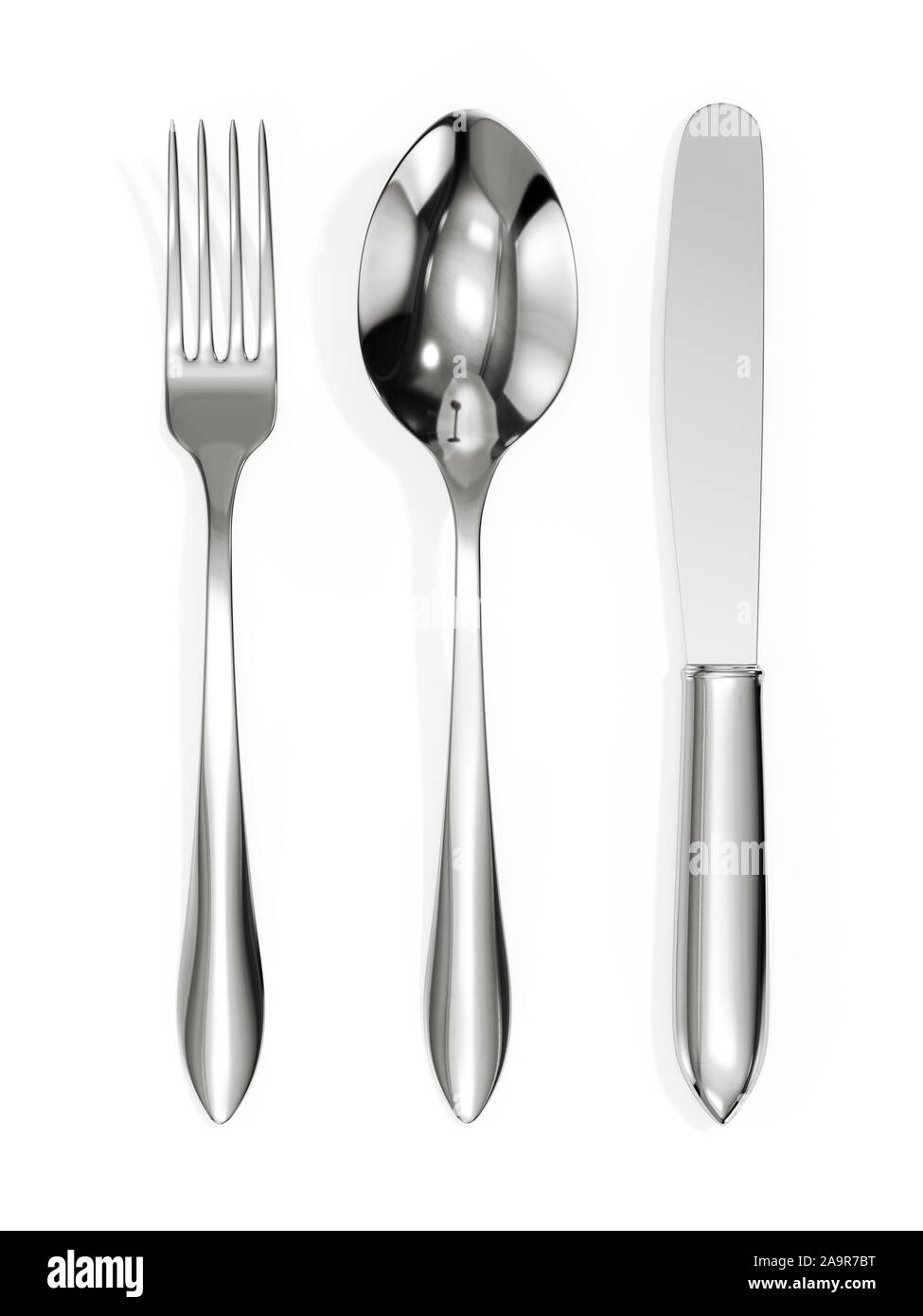 3d render of fork, spoon and knife isolated on white background Stock ...