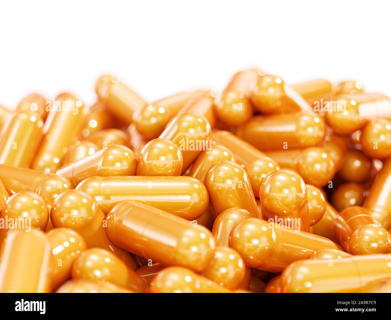 Orange pills capsule tablets background. Healthcare and illness concept ...
