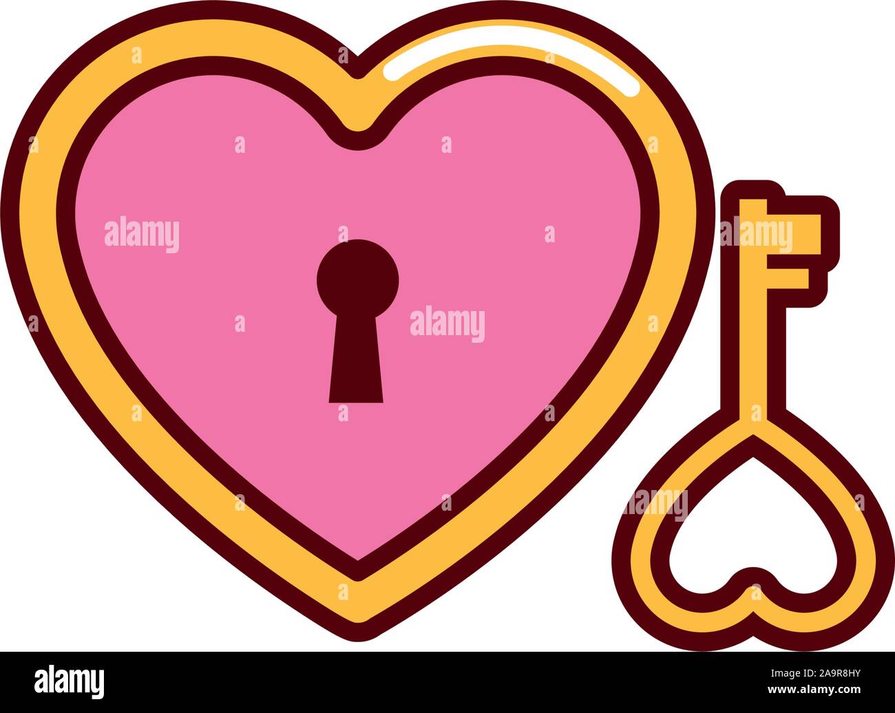 heart keyhole and key romantic passion love flat line vector ...