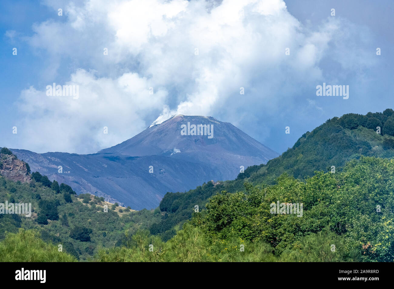 eruption of etna volcano near messina on sicily island, italy Stock ...