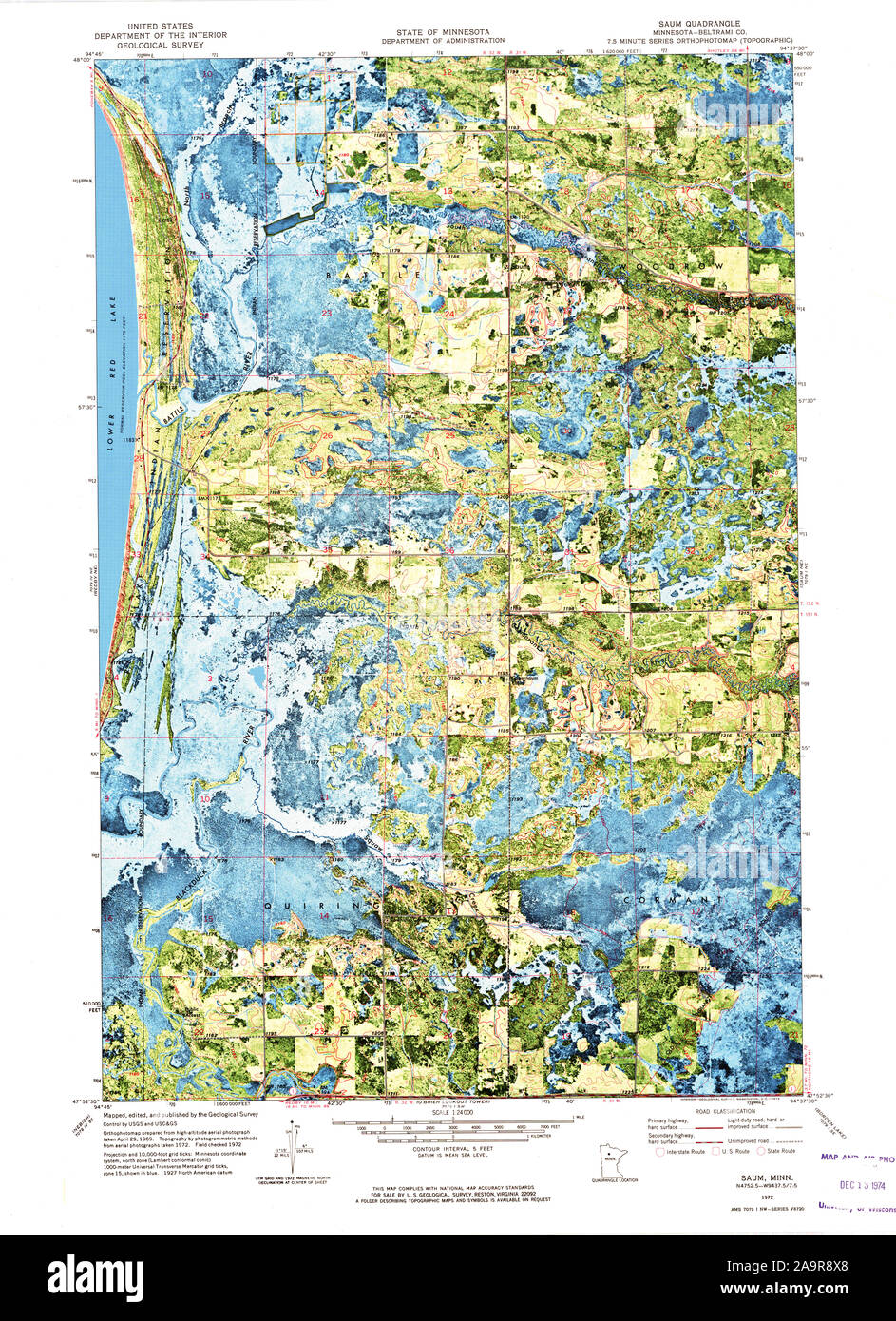 USGS TOPO Map MInnesota MN Saum 505765 1972 24000 Restoration Stock ...