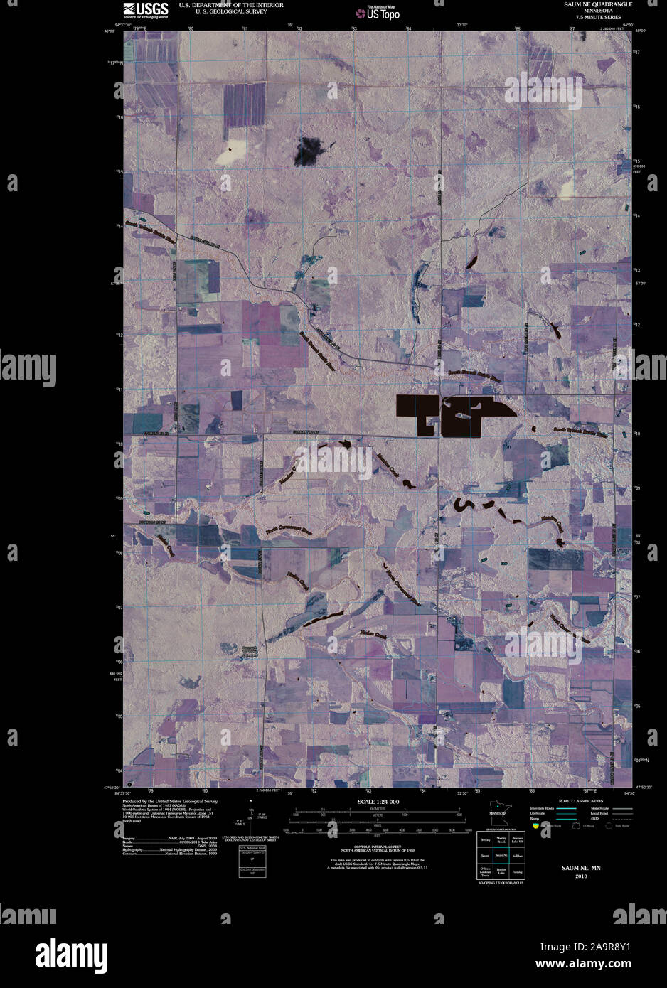 USGS TOPO Map MInnesota MN Saum NE 20100813 TM Inverted Restoration ...