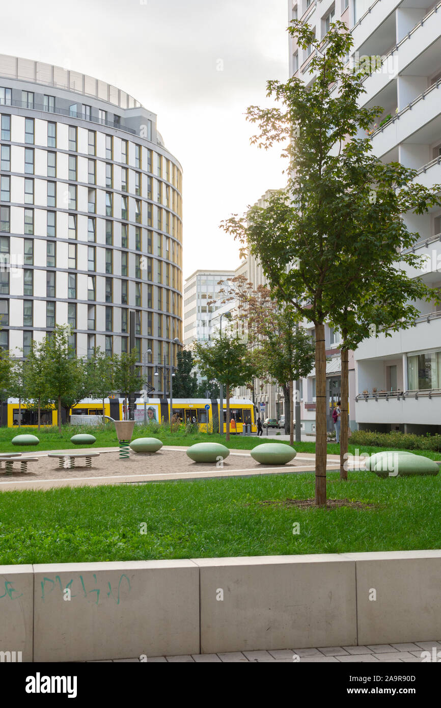 Berlin, Germany- October 10, 2019: playground in the courtyard in the ...